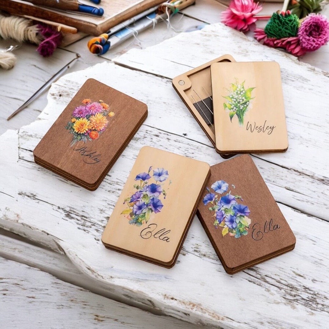 Birth Flower Sewing Gifts, Embroidery Wood Box, Custom Name Wooden ...