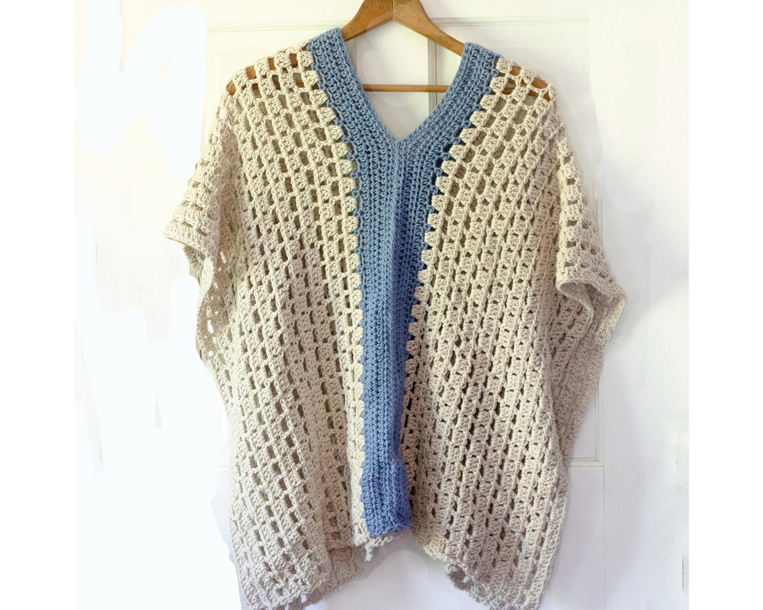 Easy Poncho Crochet Pattern for Cotton Worsted Weight Yarn - Etsy