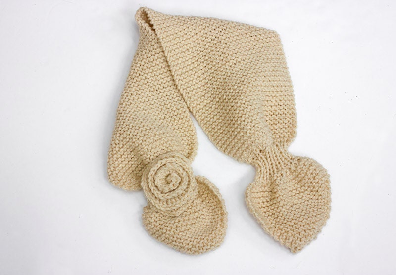 Beige Knit Keyhole Scarf Flower Neck Scarf Vegan Neck Warmer - Etsy
