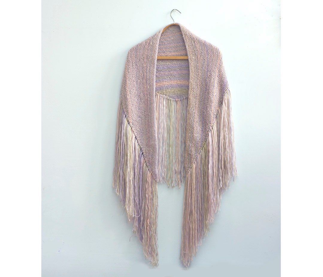 Easy Fringe Shawl Knitting Pattern, Triangle Boho Shawl, Beginner - Etsy