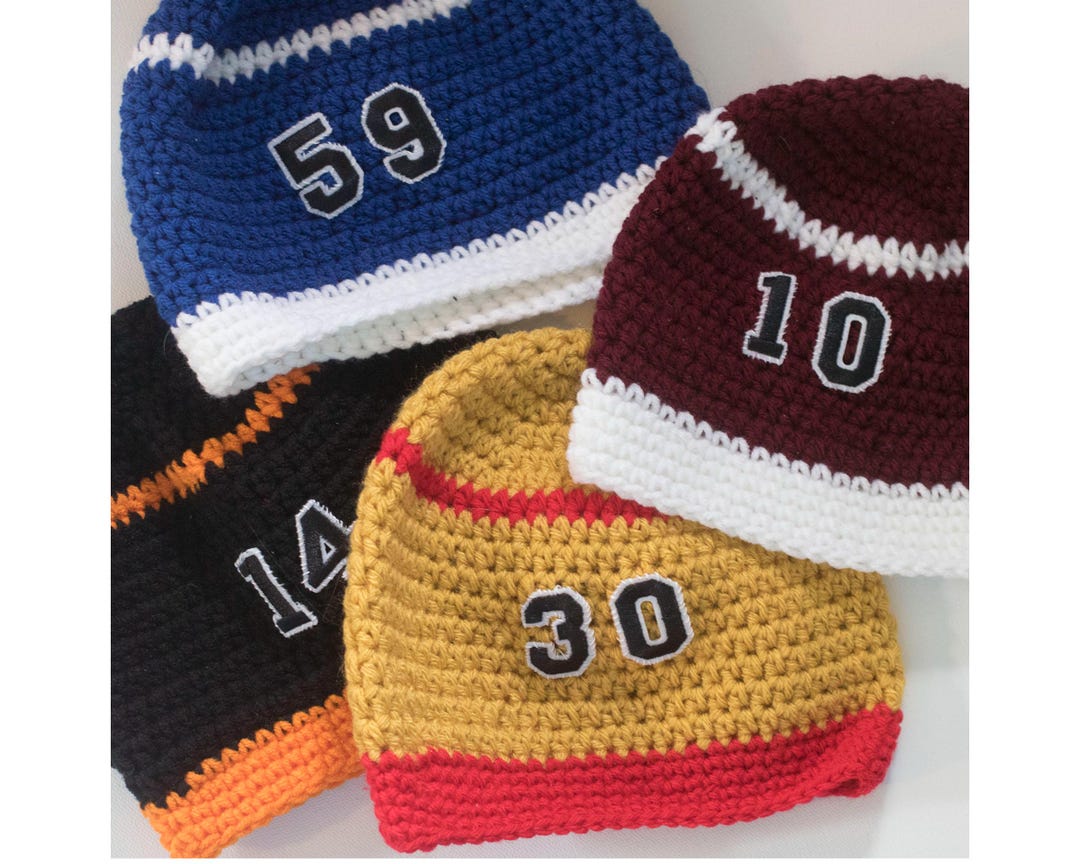 Sport Team Beanie Hat With Number, Custom, Hand Crochet - Etsy