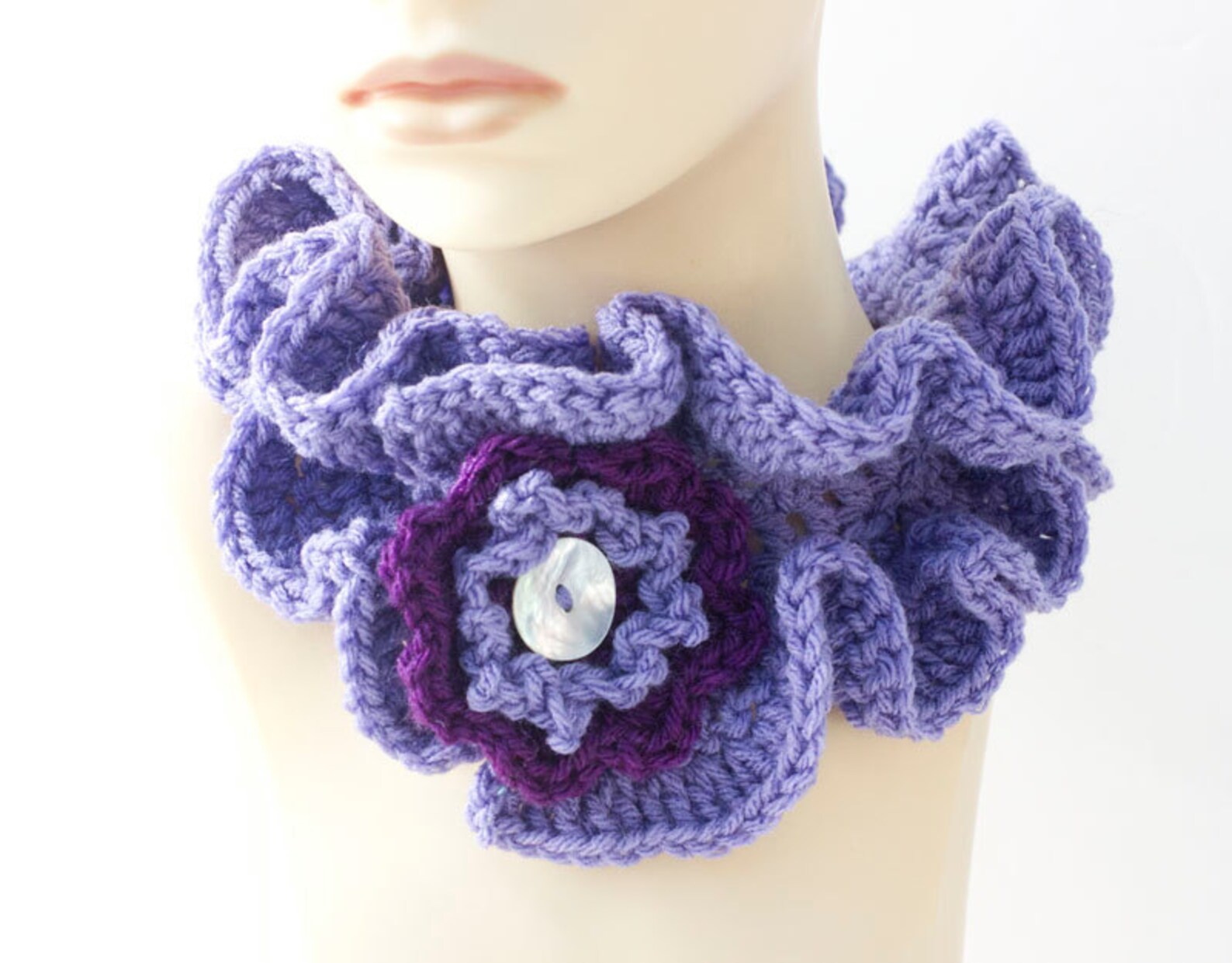 Easy Crochet Pattern for Buttoned Cowl Ruffled Neck Scarf - Etsy