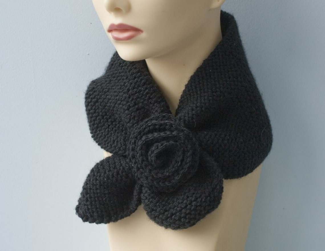 Knit Keyhole Scarf With Flower, Chose Color - Etsy