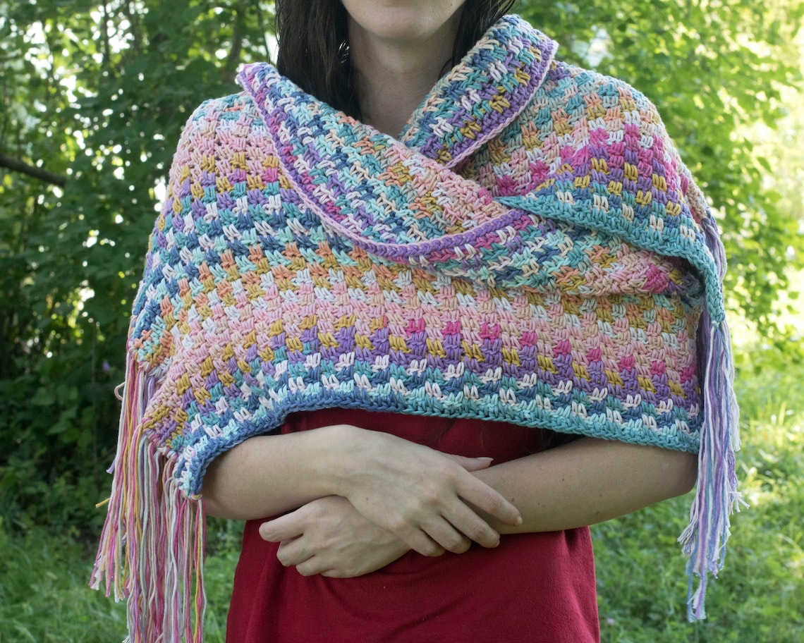Boho Multi-color Shawl Crochet Pattern Thick Warm Crochet | Etsy
