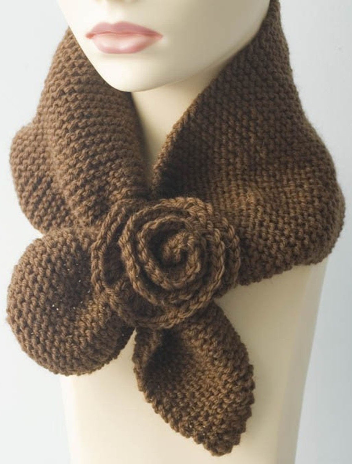 Brown Knit Scarf Keyhole Scarf Flower Fall Scarf Winter - Etsy