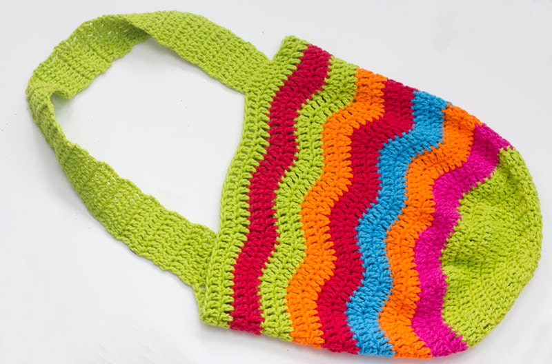 Neon Market Tote Bag Beach Bag Crochet Cotton Eco Friendly - Etsy