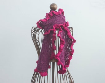 Crochet Scarf Pattern, Crochet Scarf With Ruffle Yarn Edging, Patterns ...