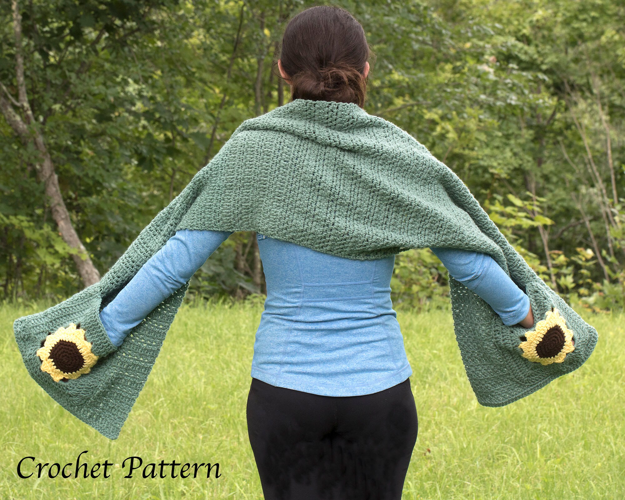 PDF Crochet Sunflower Pocket Shawl Pattern Sun Flower Wrap | Etsy