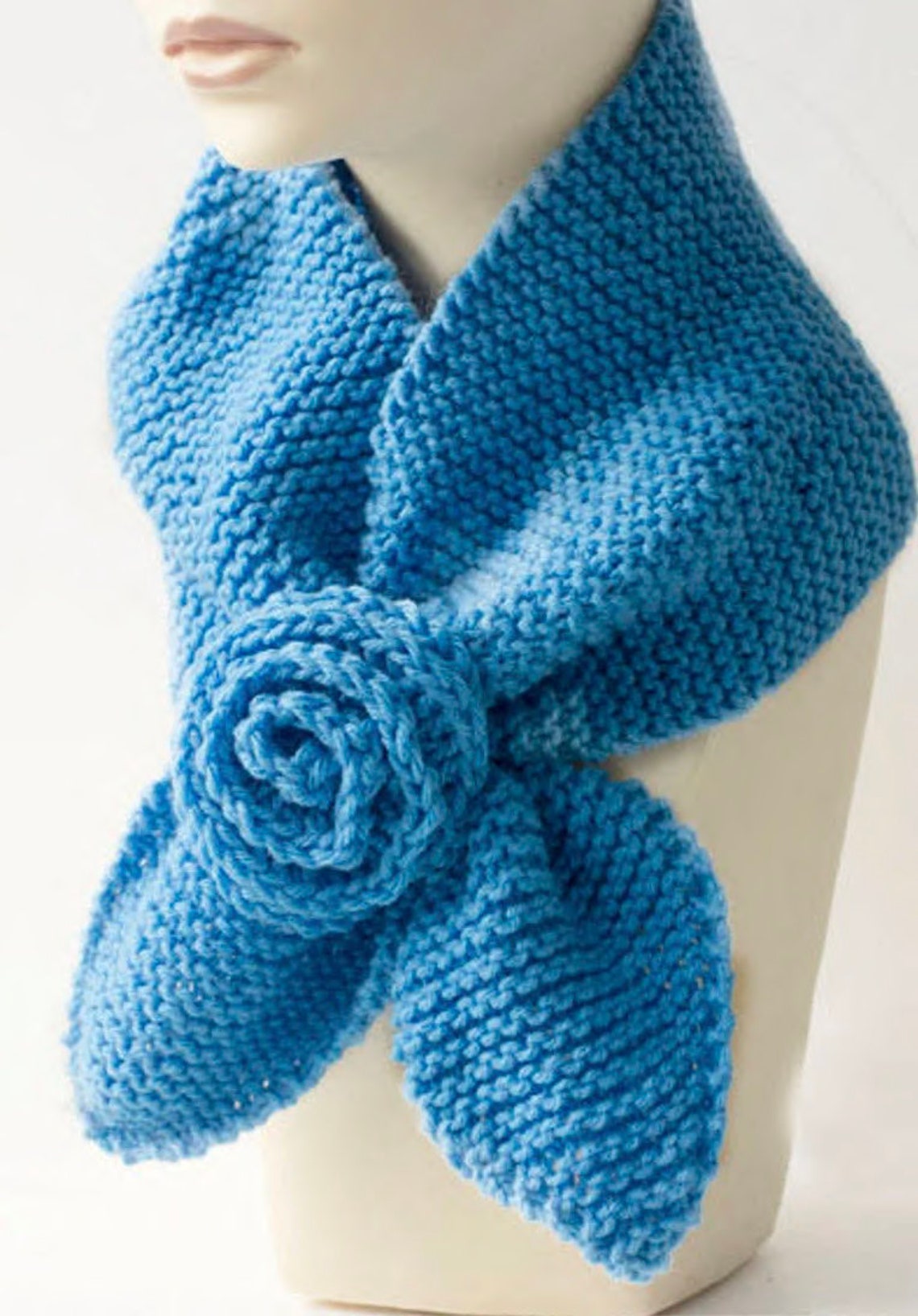 Cornflower Blue Flower Keyhole Scarf Knitted Neck Scarf Self - Etsy
