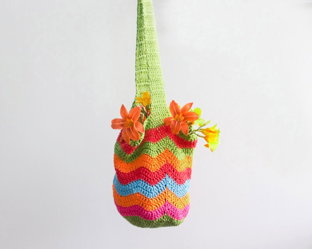 Neon Market Tote Bag, Beach Bag, Crochet Cotton Eco Friendly Reusable ...