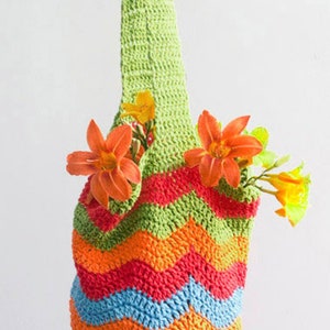 Neon Market Tote Bag, Beach Bag, Crochet Cotton Eco Friendly Reusable ...