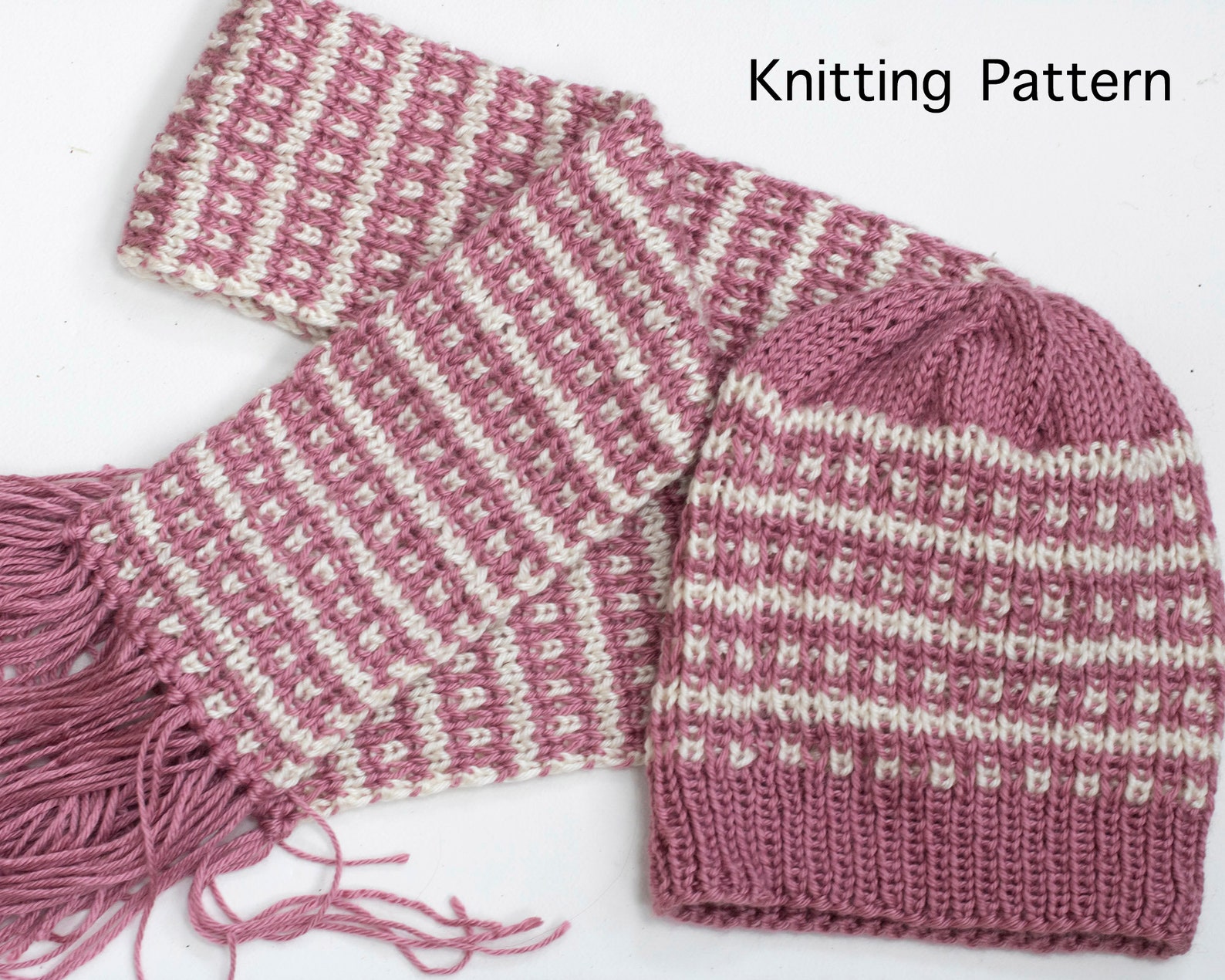 Two Mosaic Color Work Knitting Patterns Knit Reversible Scarf | Etsy