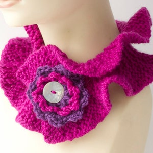Knitting Pattern for Ruffled Cowl: Neck Warmer With Button Crocheted ...