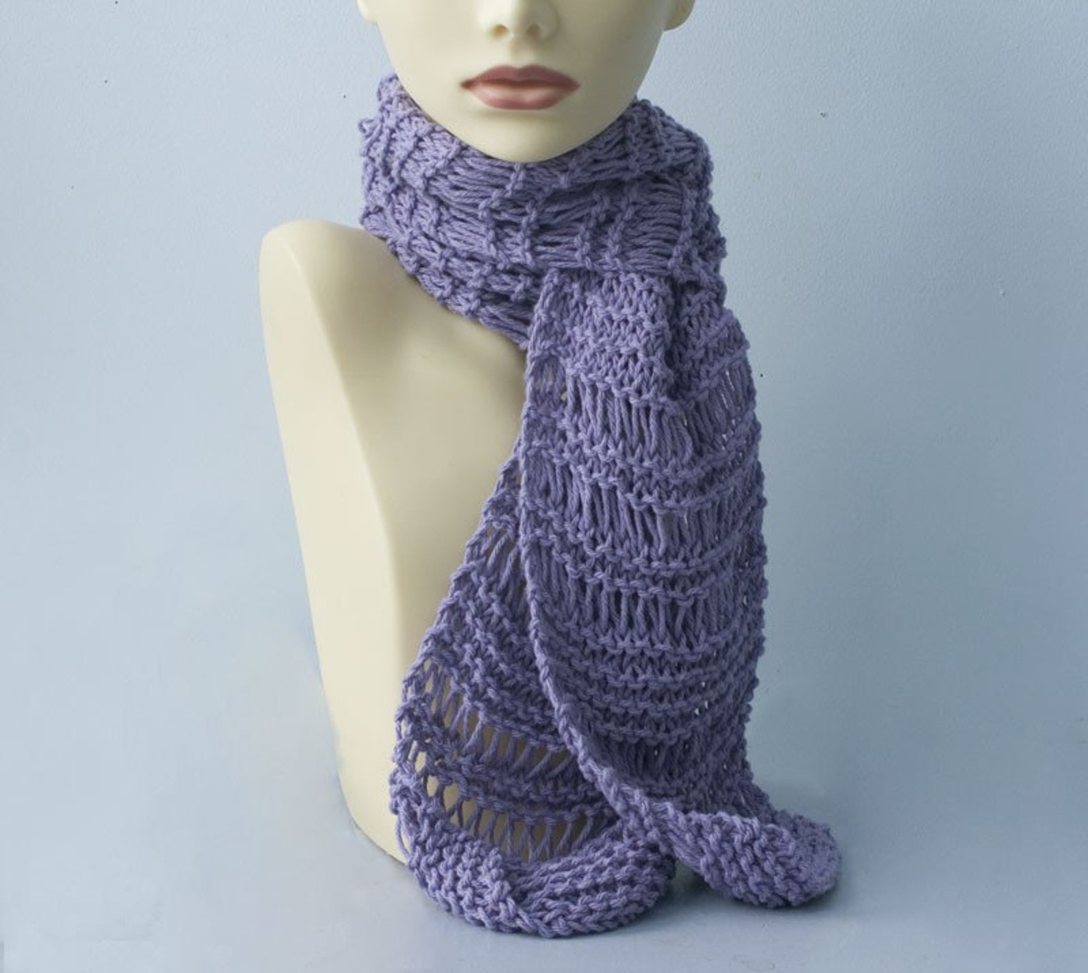 Hand Knit Purple Cotton Scarf Light Weight Scarf Skinny - Etsy