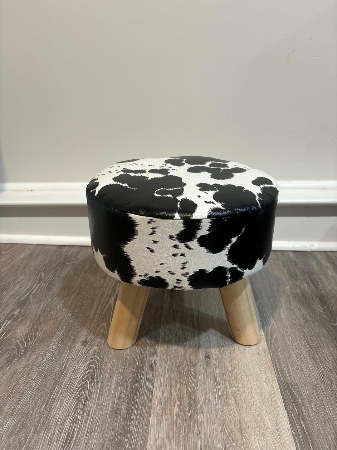 Cow Print Stool • Western Decor • Cowgirl Bedroom • Faux Leather ...