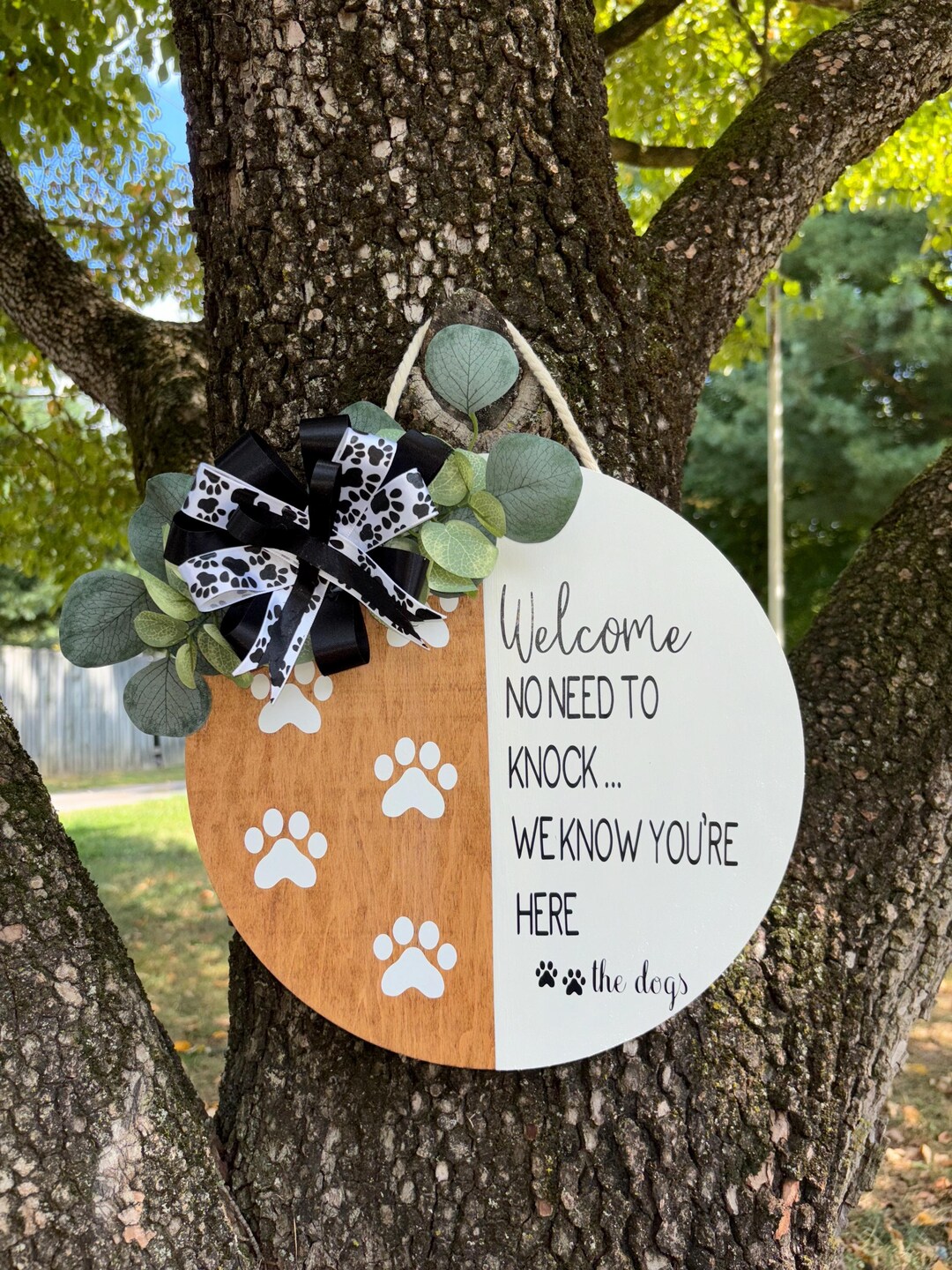 Sign | Welcome | Dog Sign | Round Sign | Dog Decor | Wreath - Etsy