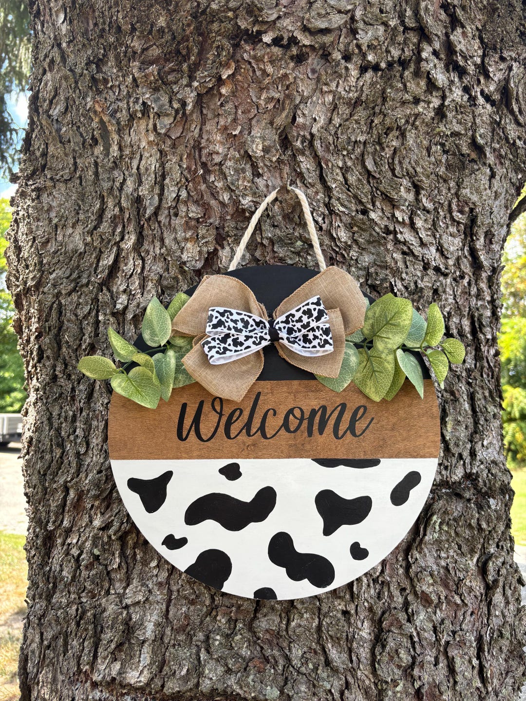 Sign Welcome Sign Cow Print Round Sign - Etsy