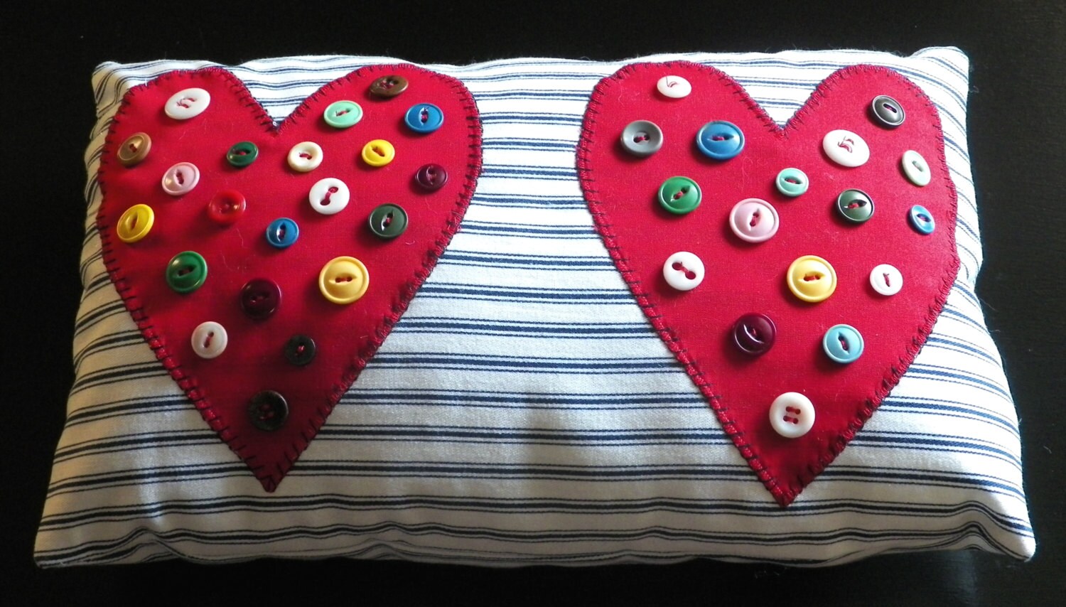 Ticking Pillow With Buttons - Etsy