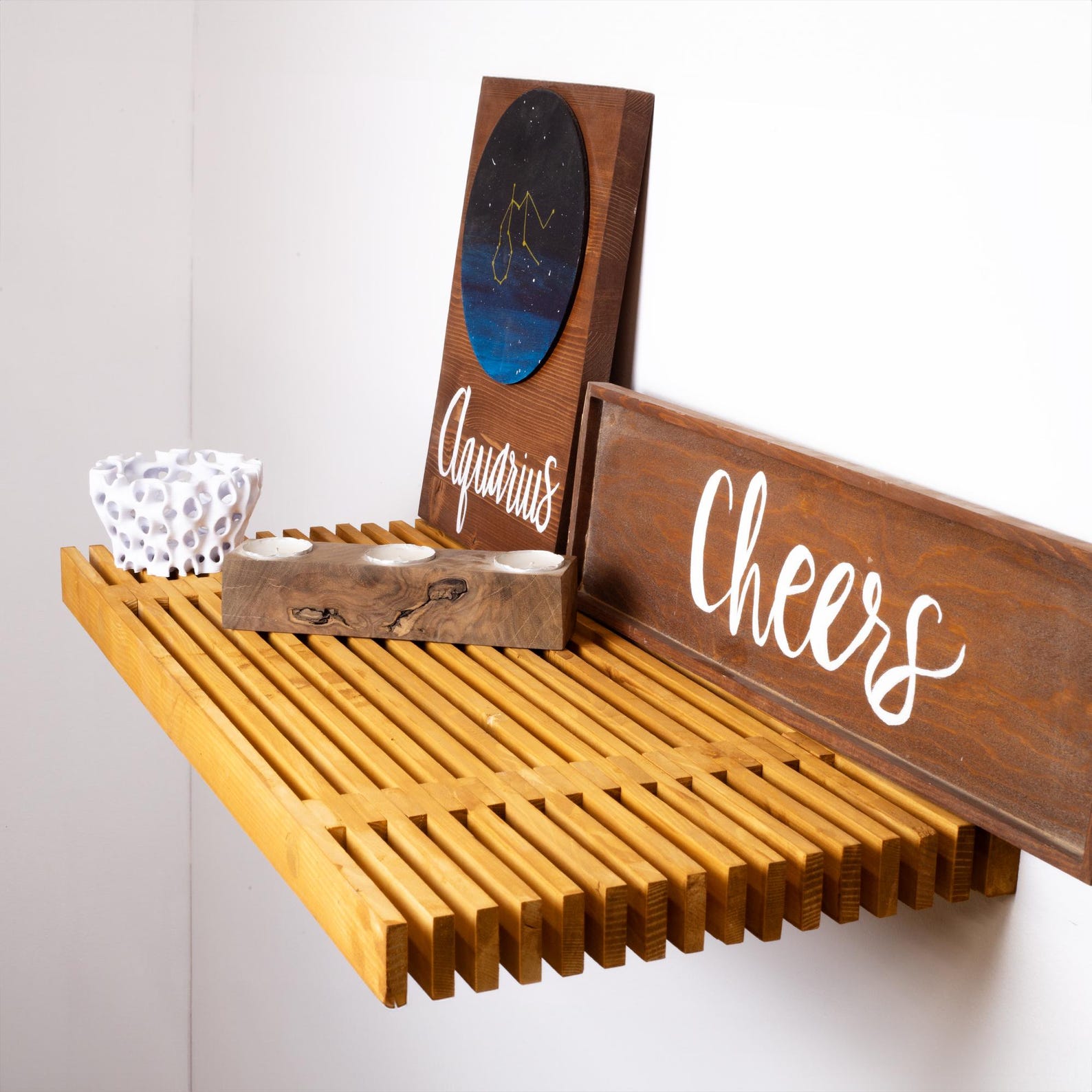 Floating Shelf With Brackets, Rustic Rail Design, Custom Wood Shelving ...