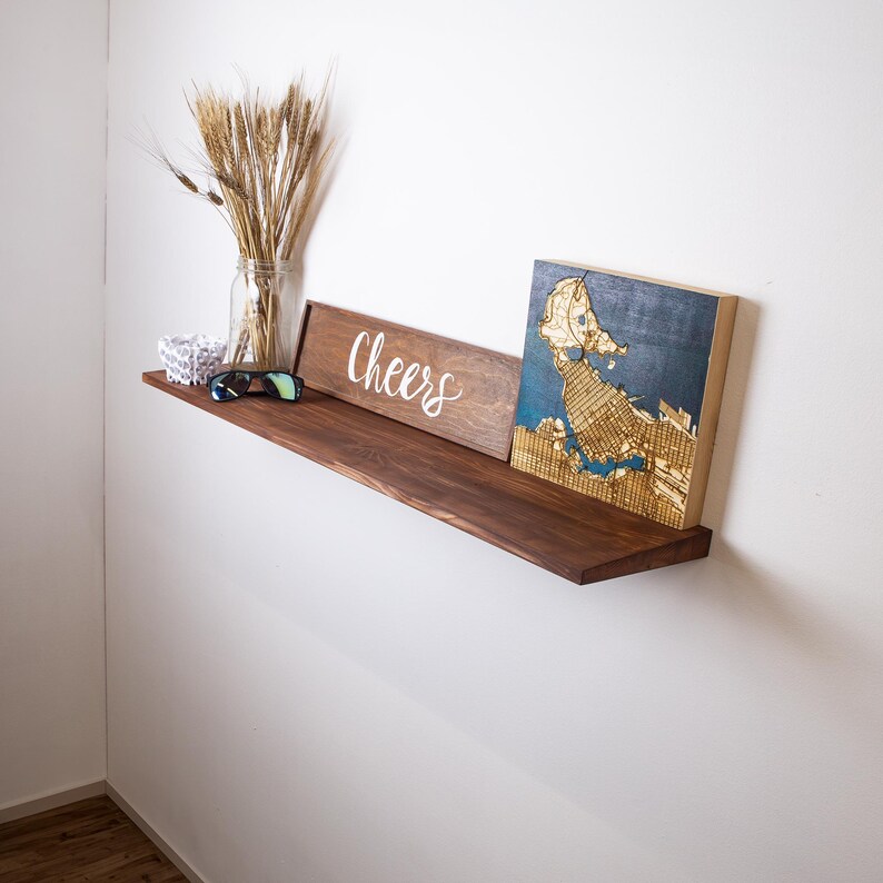 Slim Floating Shelf Rustic Picture Ledge Custom Wood Shelves Long ...