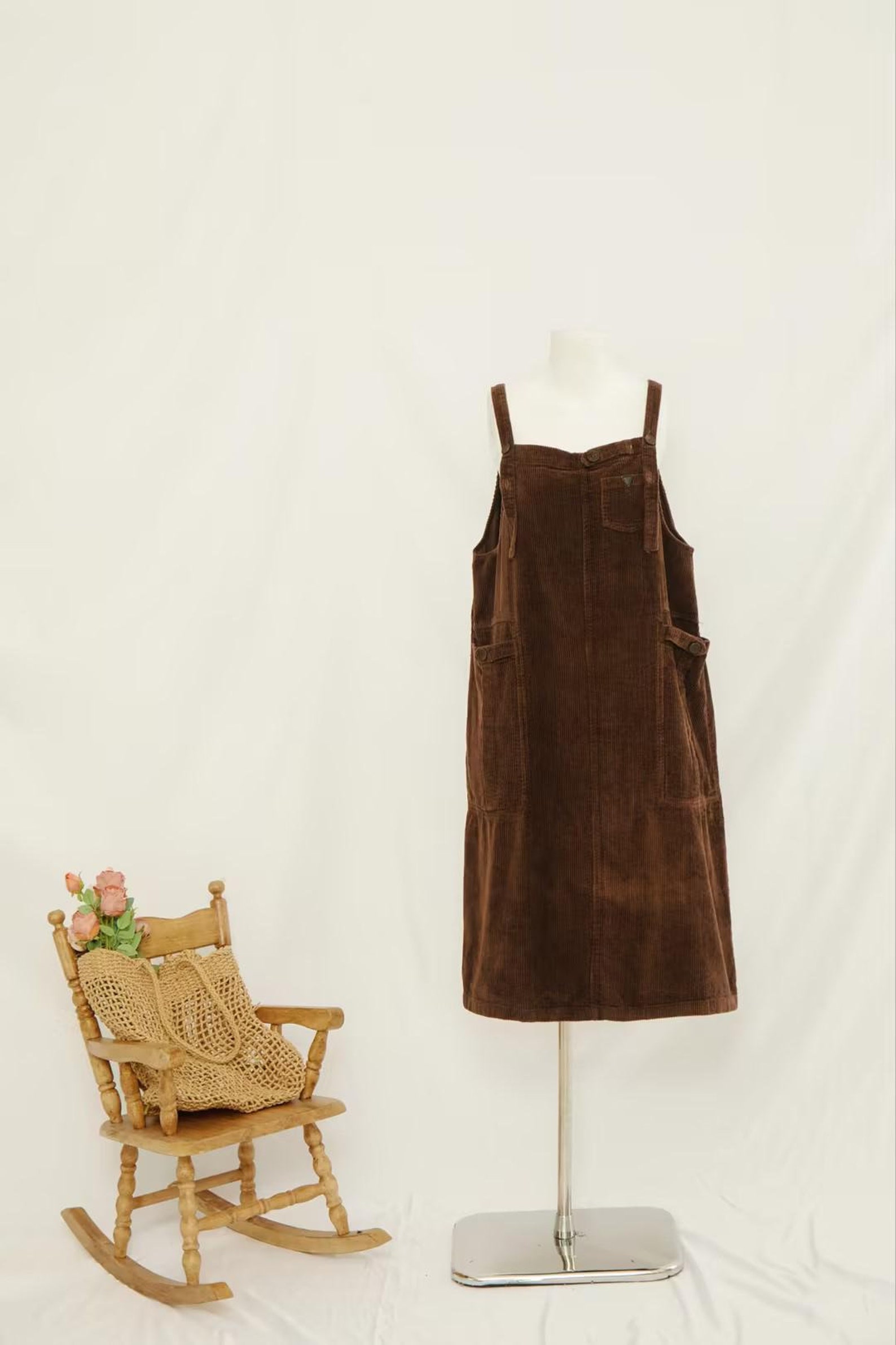 Brown Corduroy Pinafore Dress, Corduroy Overalls Dress, Swing Dress ...