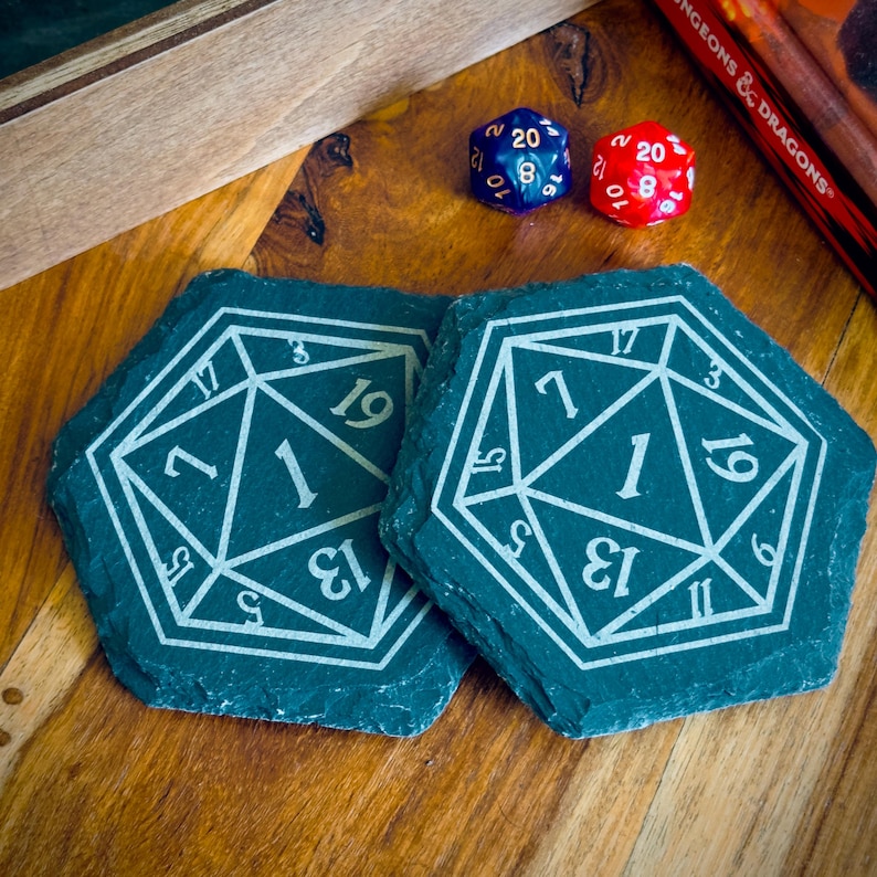Dnd Engraved Slate Class Coasters Dungeons and Dragons - Dice, Die, D20 ...