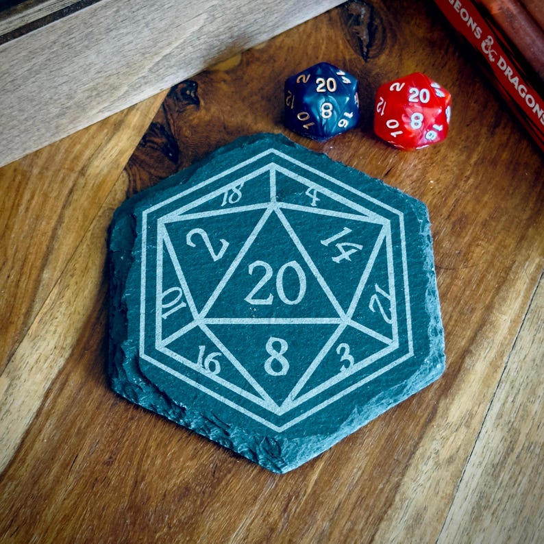 Dnd Engraved Slate Class Coasters Dungeons and Dragons - Dice, Die, D20 ...