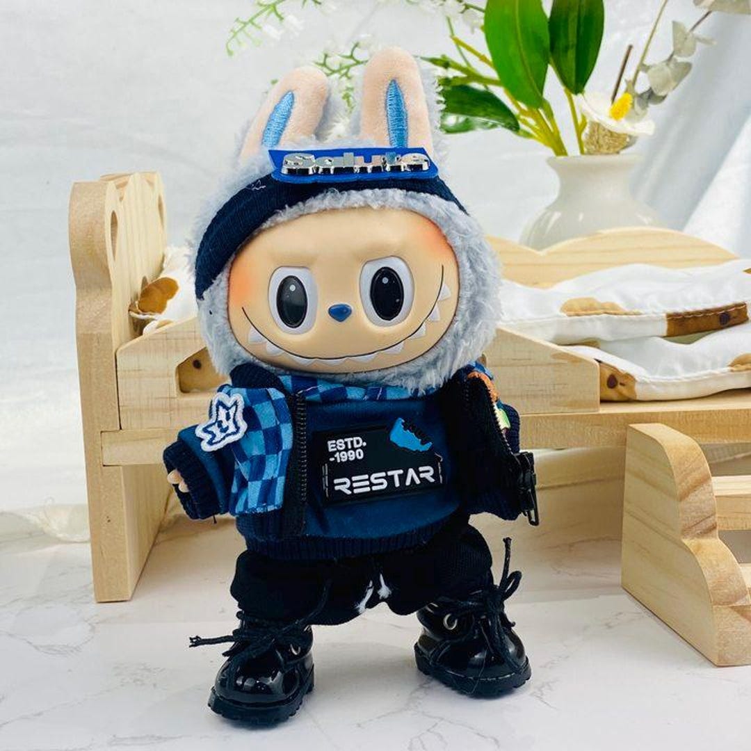 Labubu Clothes Salute Navy Blue Lattice Designer Clothes Labubu Outfit ...