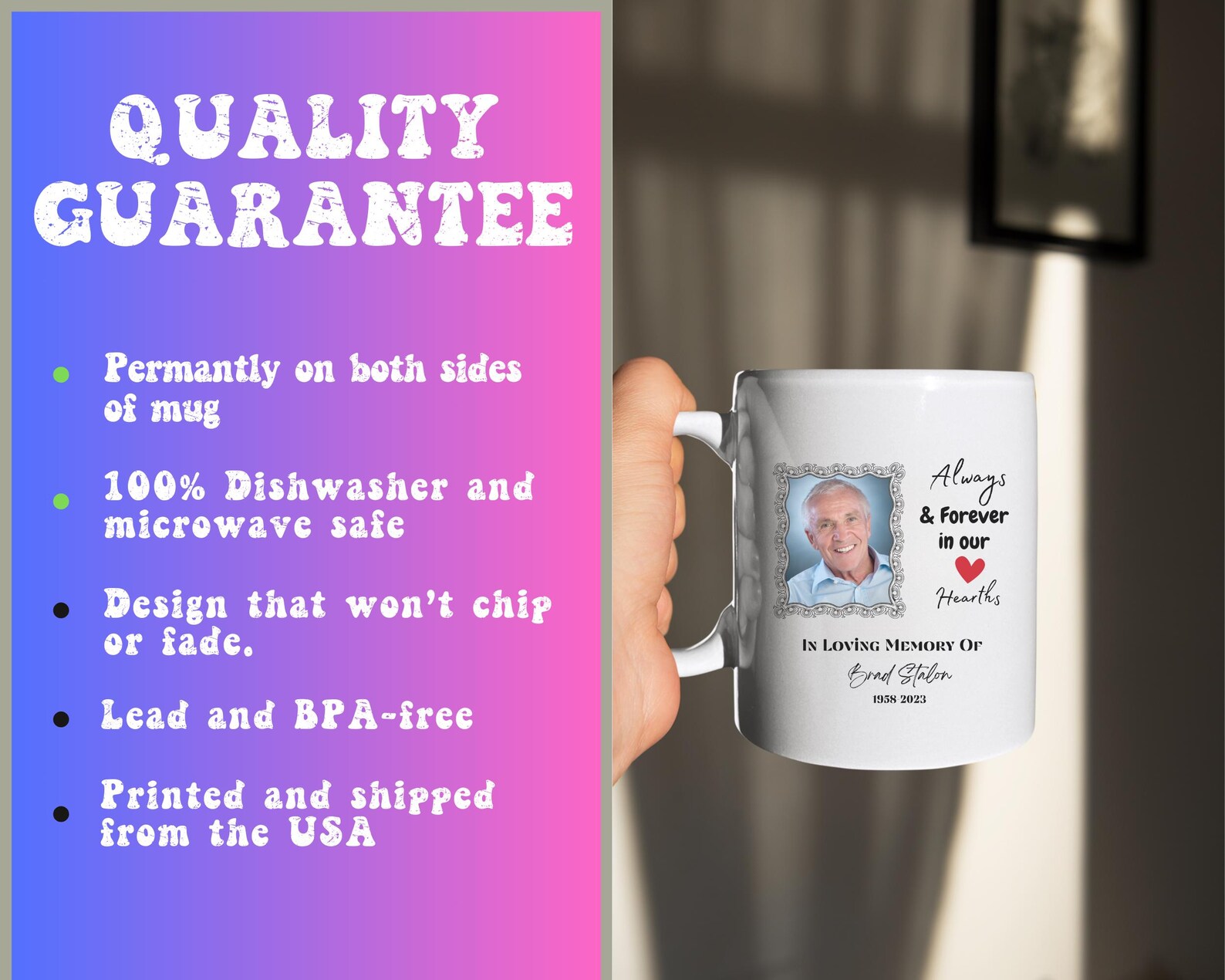 Personalized Photo Memorial Mug, Dad Remembrance, Memorial Day Mug ...