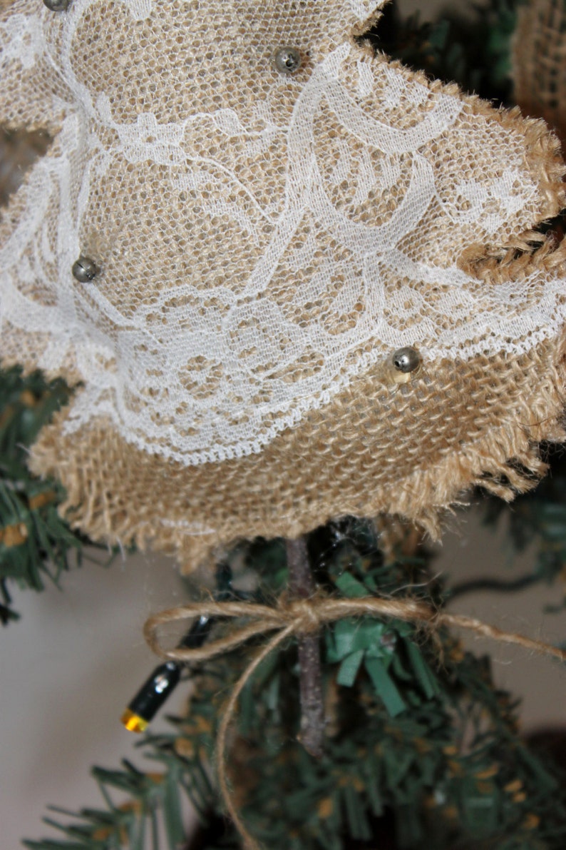 Burlap Christmas Tree Ornament Primitive Lace and Burlap | Etsy
