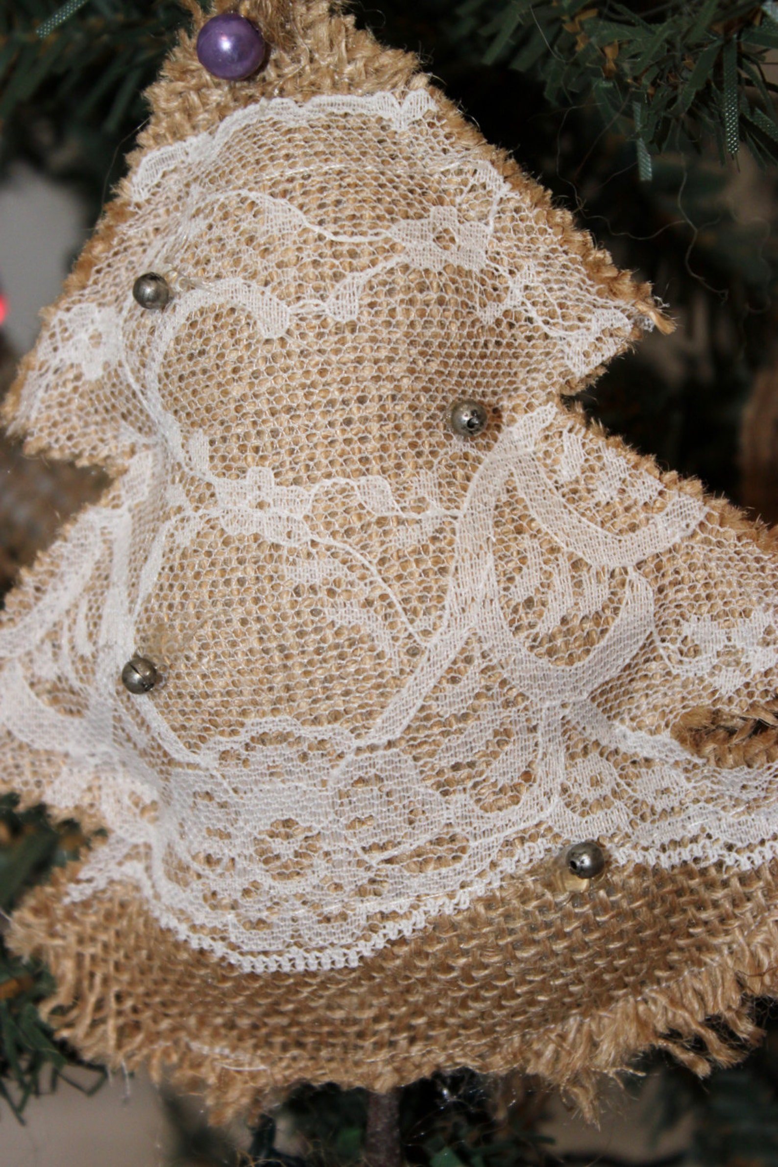 Burlap Christmas Tree Ornament Primitive Lace and Burlap - Etsy