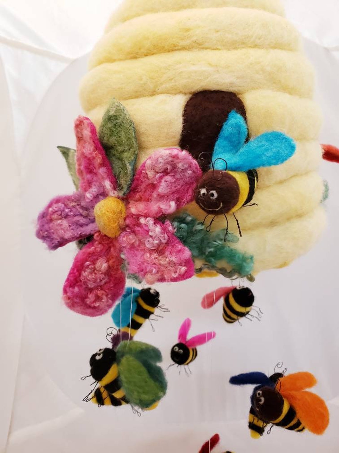Bee Mobile Nursery Bee Mobile Bee Hive Needle Felted Bees | Etsy