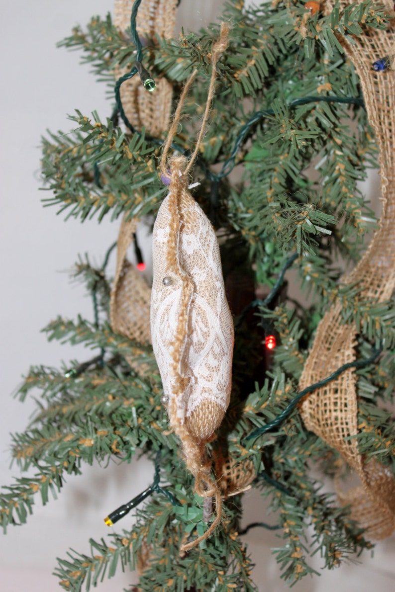 Burlap Christmas Tree Ornament Primitive Lace and Burlap | Etsy