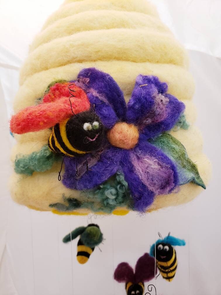 Bee Mobile Nursery Bee Mobile Bee Hive Needle Felted Bees | Etsy