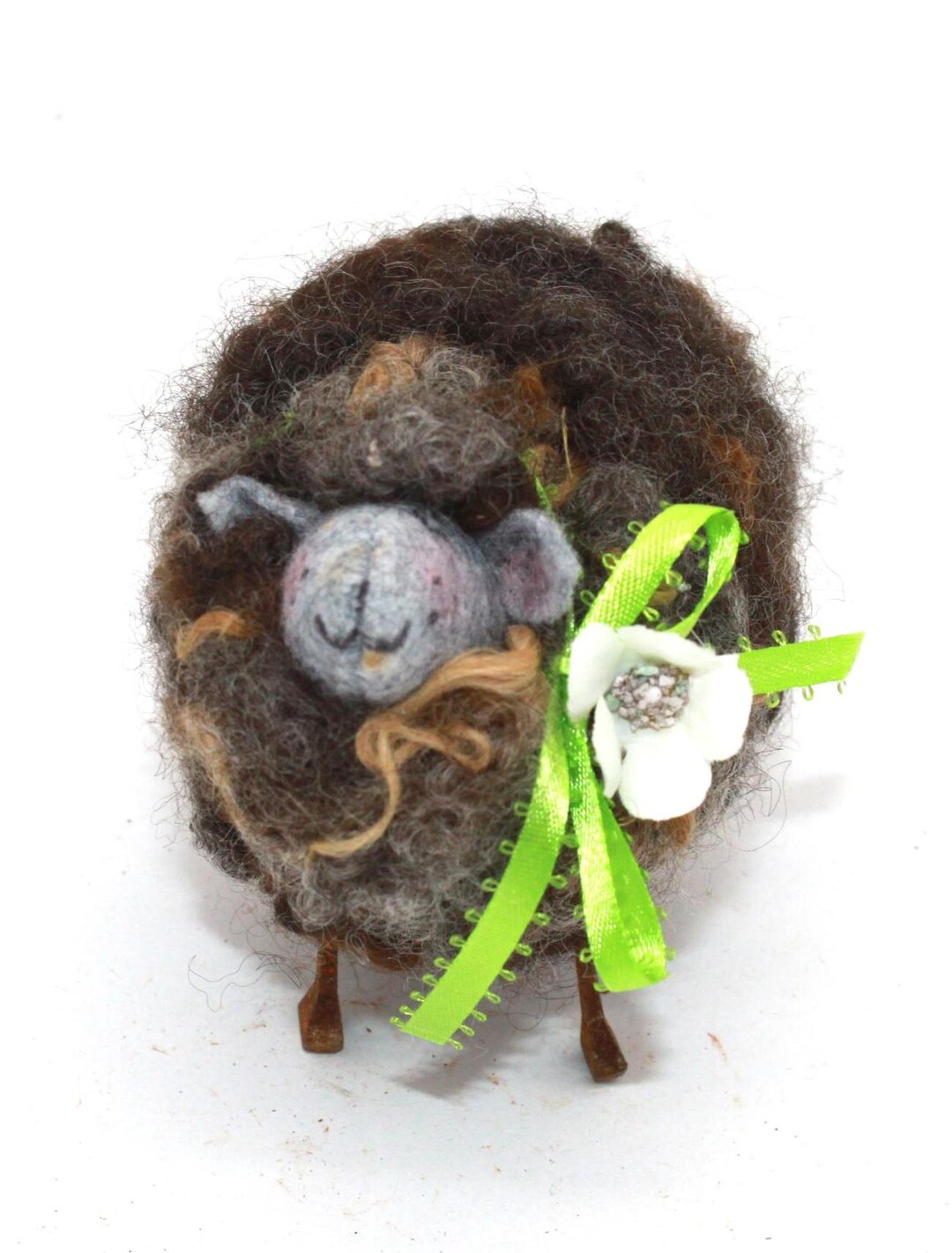 Needle Felted Black Wool Sheep With Flower Accent - Etsy