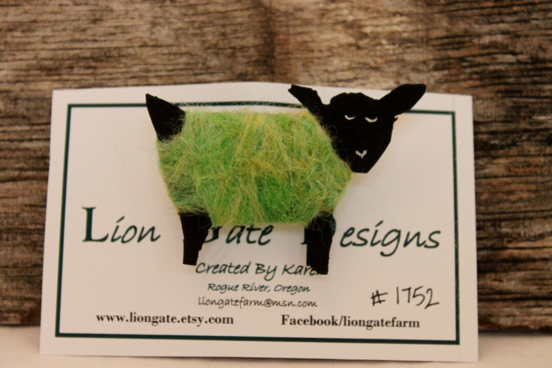 Sheep, Needle Felted Lime Green Sheep Pin, Wearable Lammies in Jammies ...