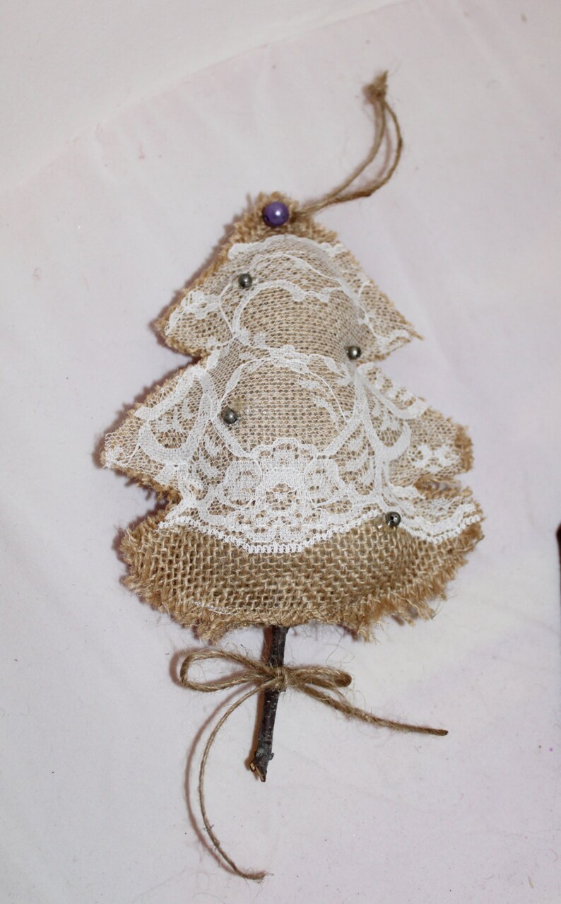Burlap Christmas Tree Ornament Primitive Lace and Burlap | Etsy