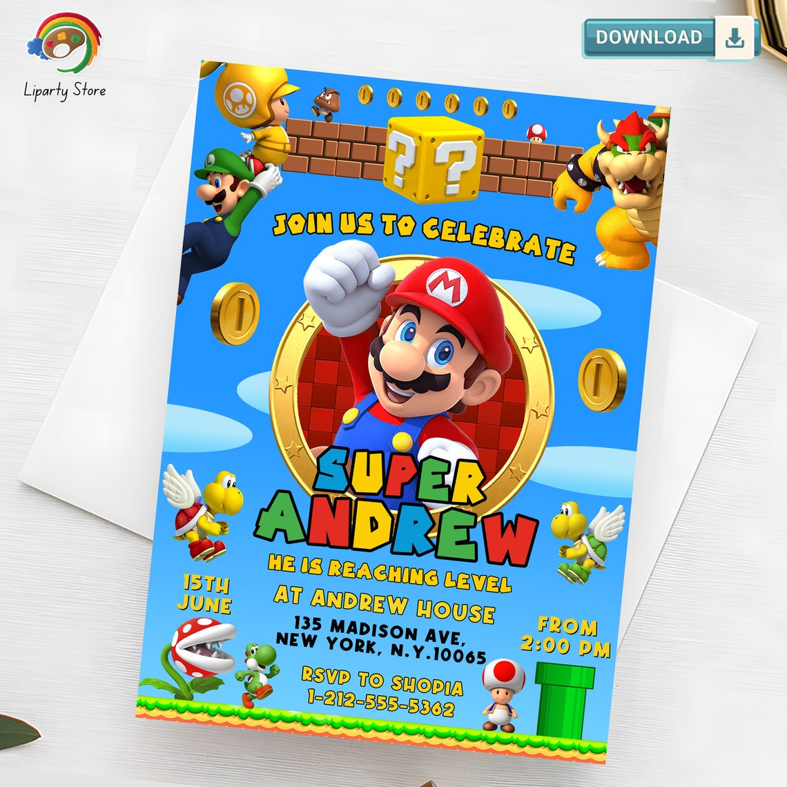Printable Super Mario Bros Birthday Invitation, Super Brothers Boy ...