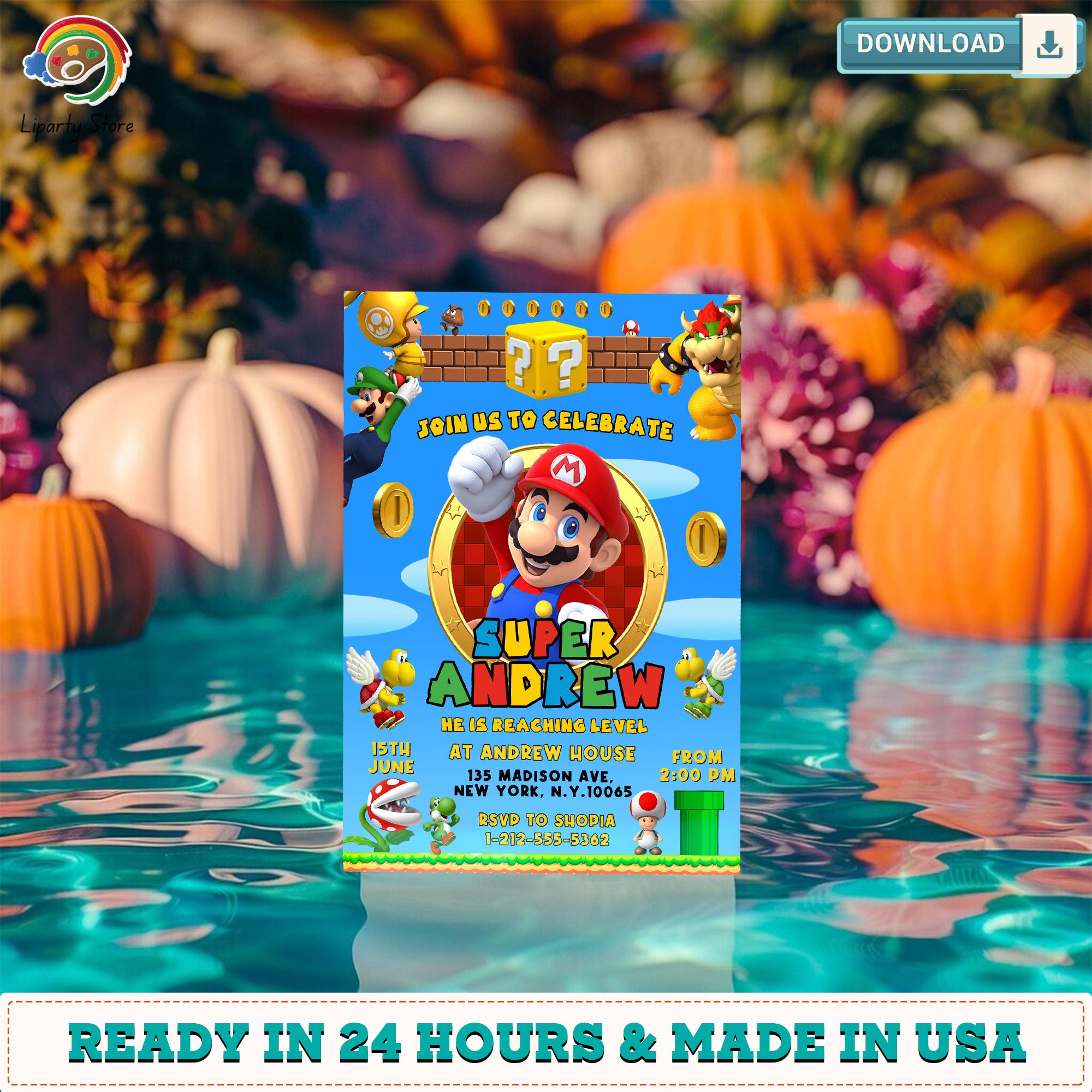 Printable Super Mario Bros Birthday Invitation, Super Brothers Boy ...