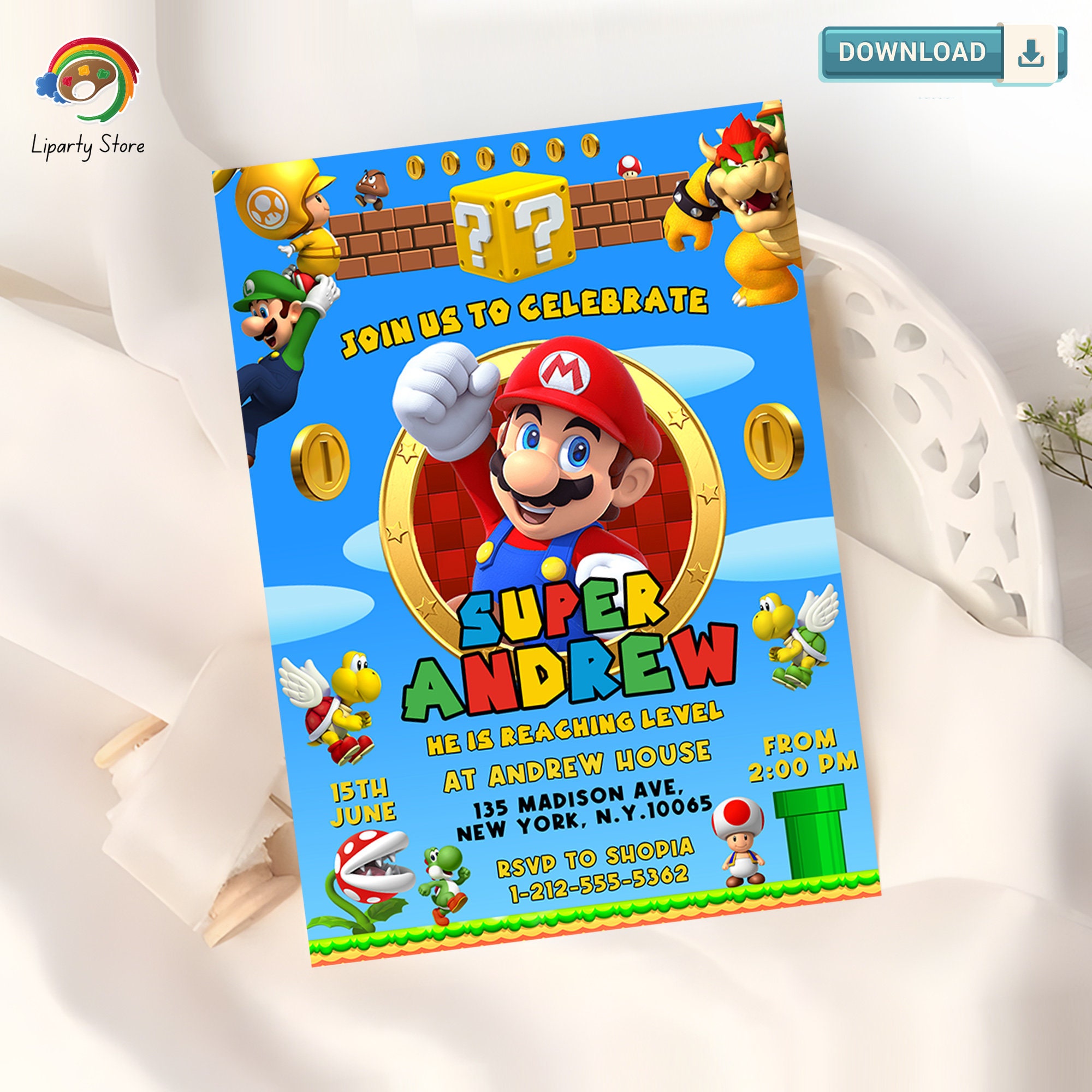 Printable Super Mario Bros Birthday Invitation, Super Brothers Boy ...