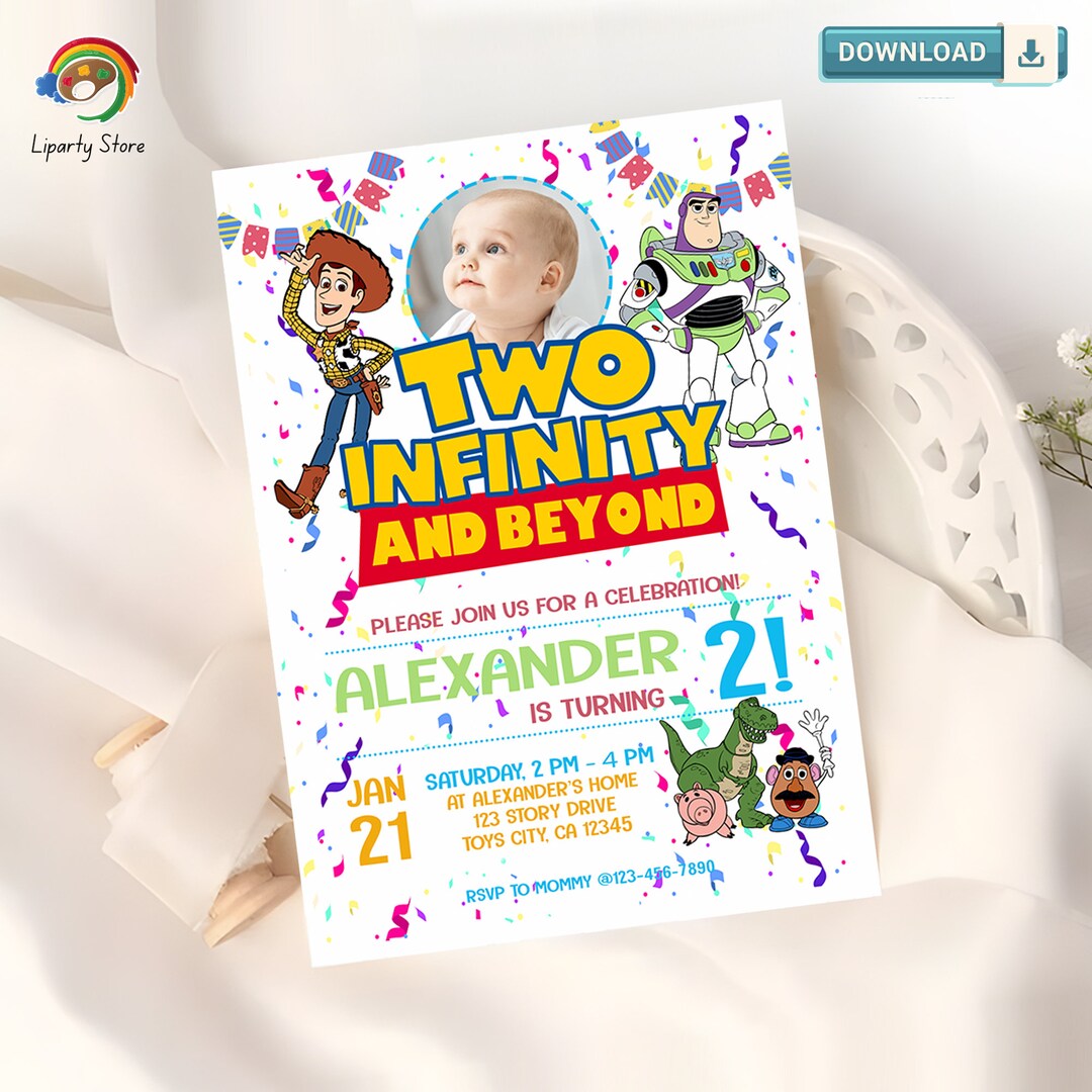 Editable Two Infinity and Beyond Birthday Invitation, Birthday Baby Boy ...