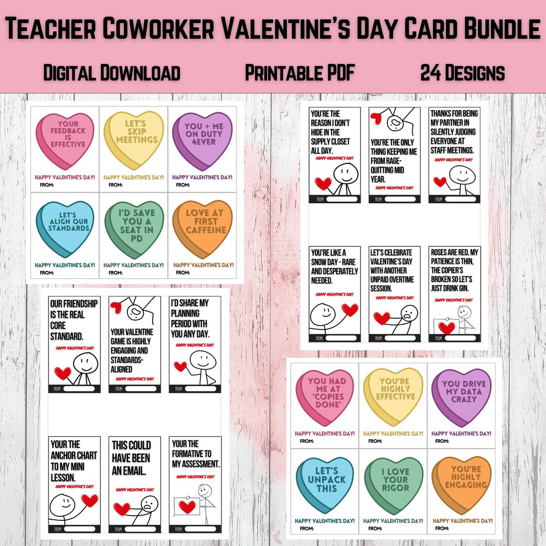 Teacher Coworker Valentines Day Card Bundle | Funny Valentines ...