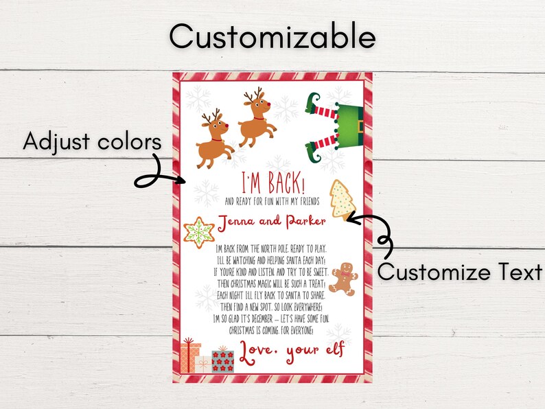 Elf Welcome Back Letter| Editable Elf Note Template | Customizable ...