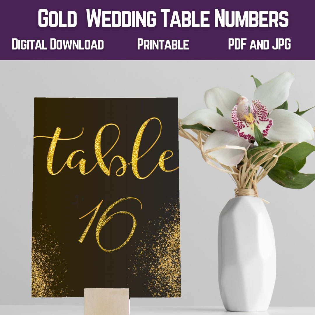 Gold Wedding Table Numbers | Gold Glitter Wedding Table Number Cards ...