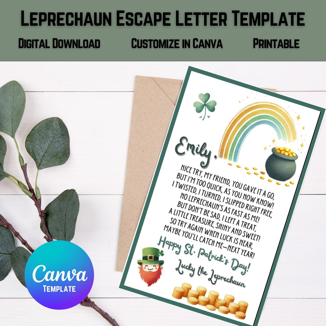 Leprechaun Escape Letter| Leprechaun Trap Note Template | Customizable ...