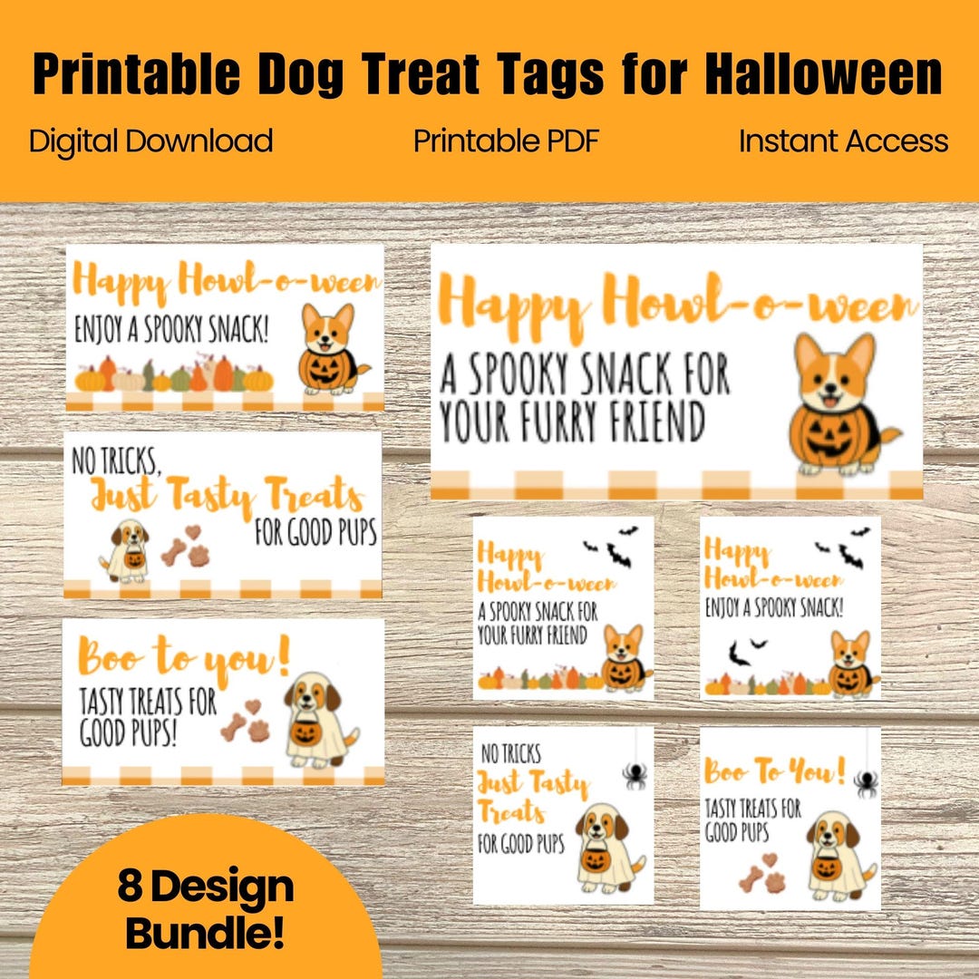 Dog Halloween Treat Bag Tags | Printable Dog Halloween Tags | Printable ...