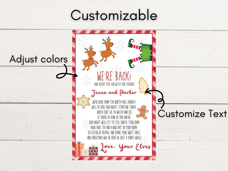 2 Elves Welcome Back Letter| Editable Elf Note Template | Customizable ...