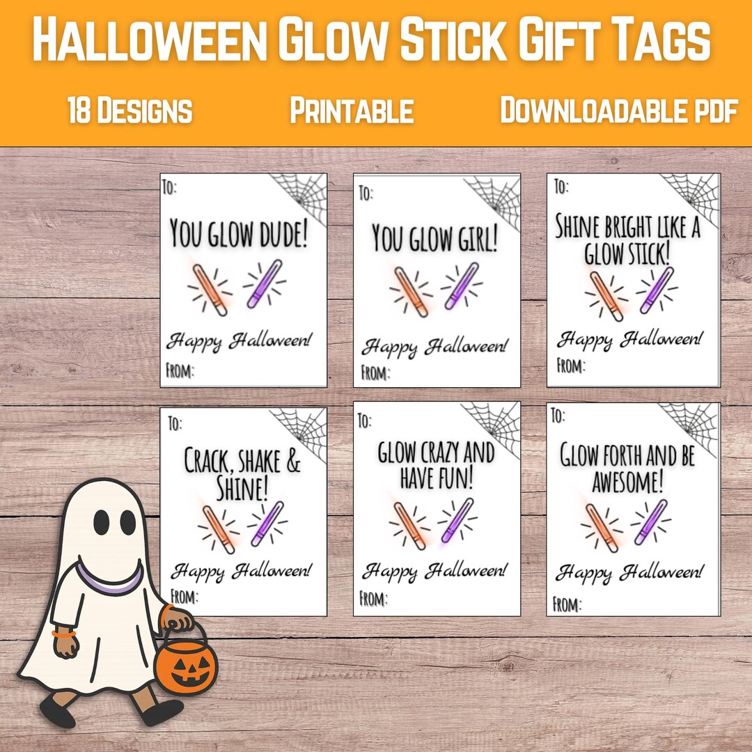 Halloween Glow Stick Gift Tags Printable | Kids Classroom Halloween ...