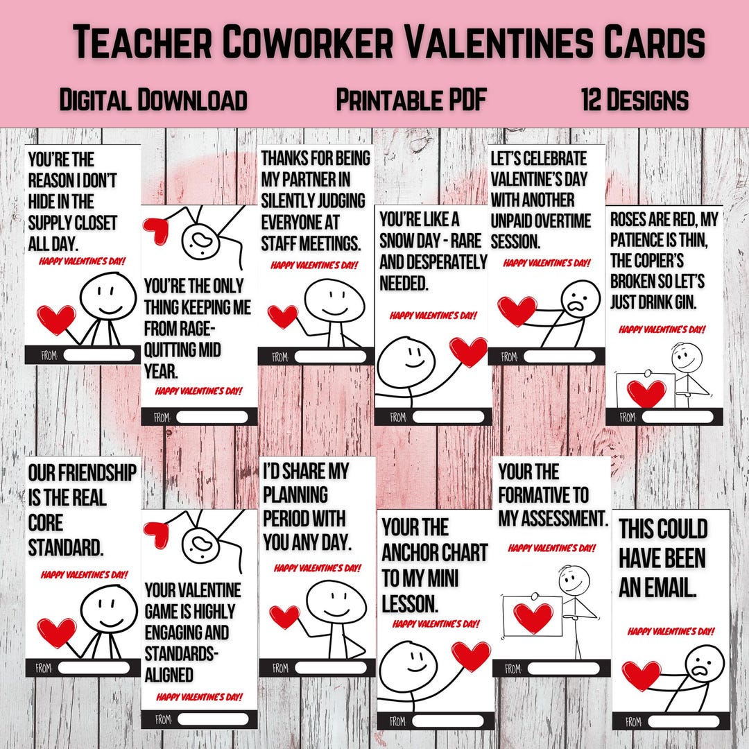Teacher Coworker Valentines Day Cards | Funny Valentines | Sarcastic ...