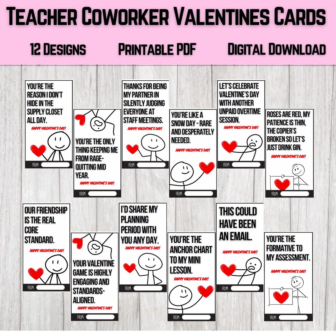 Teacher Coworker Valentines Day Cards | Funny Valentines | Sarcastic ...